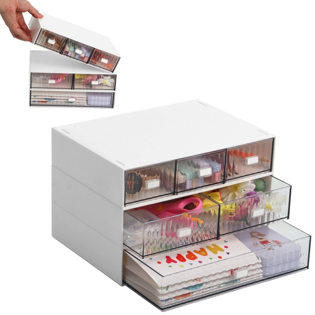 Desk Organizer with 6 Drawers, 3-Tier Stackable Desk Accessories ...