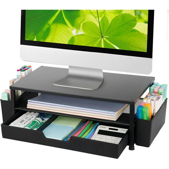 Desk Organizer and Accessories, 2-Tier Computer Monitor Stand Rise with ...