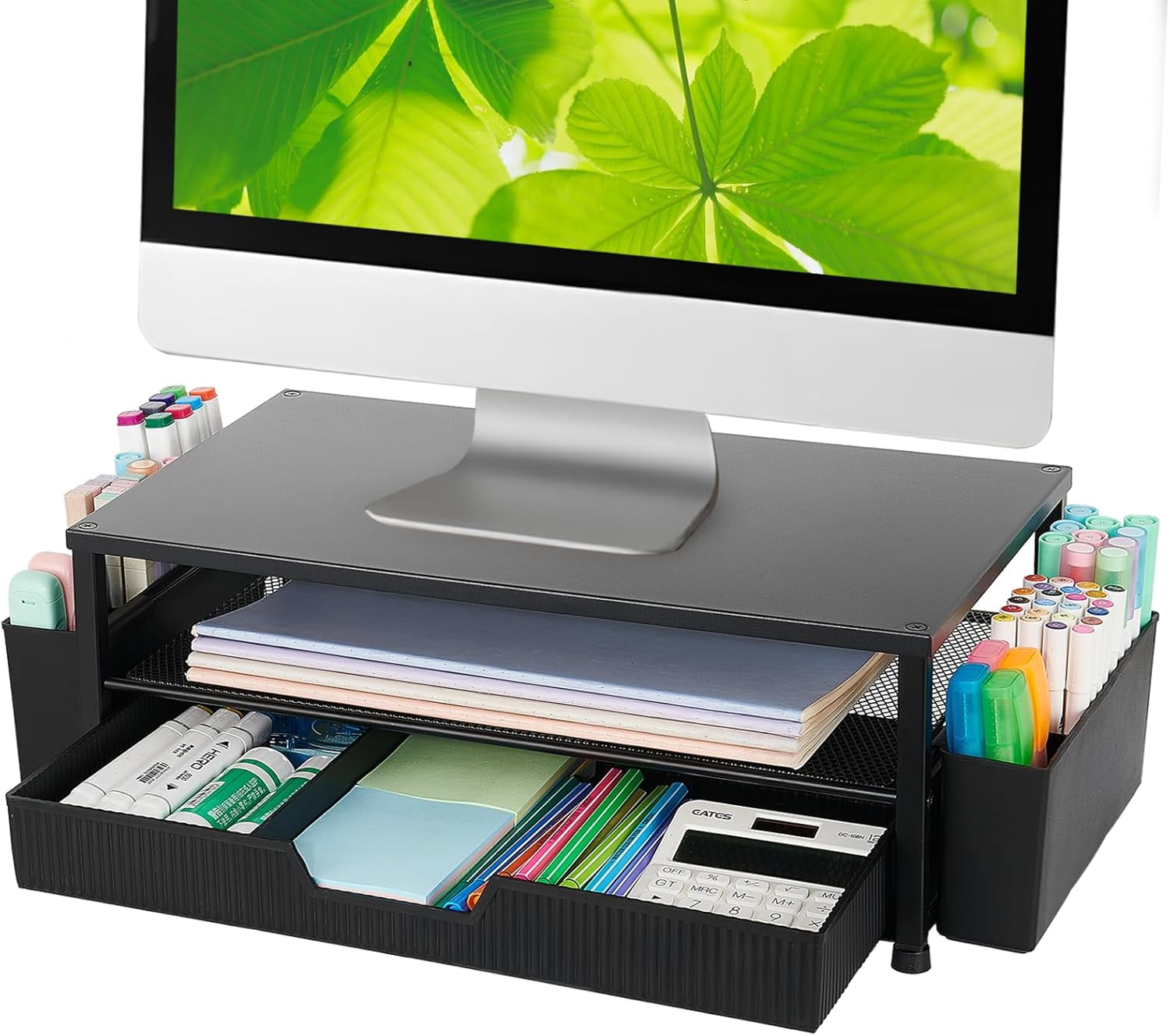 Desk Organizer and Accessories, 2-Tier Computer Monitor Stand Rise with ...