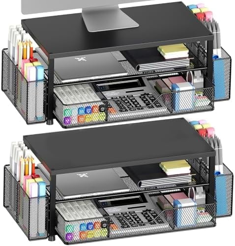 Desk Organizer and Accessories, 2-Tier Computer Monitor Stand Riser ...