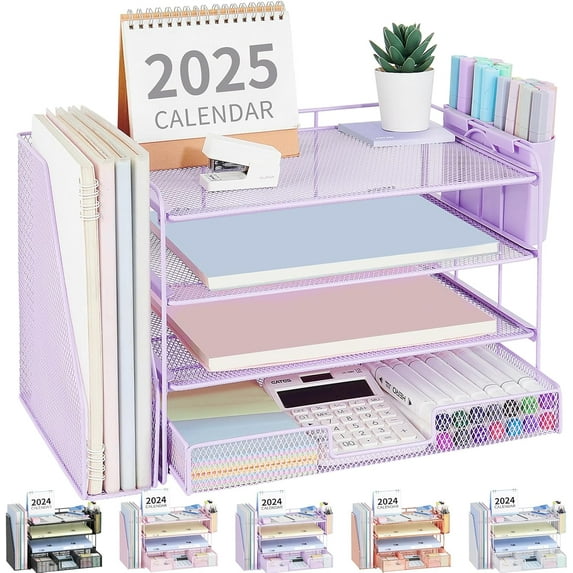 Desk Organizer and Accessories, 4-Tier Desktop File Organizer with ...