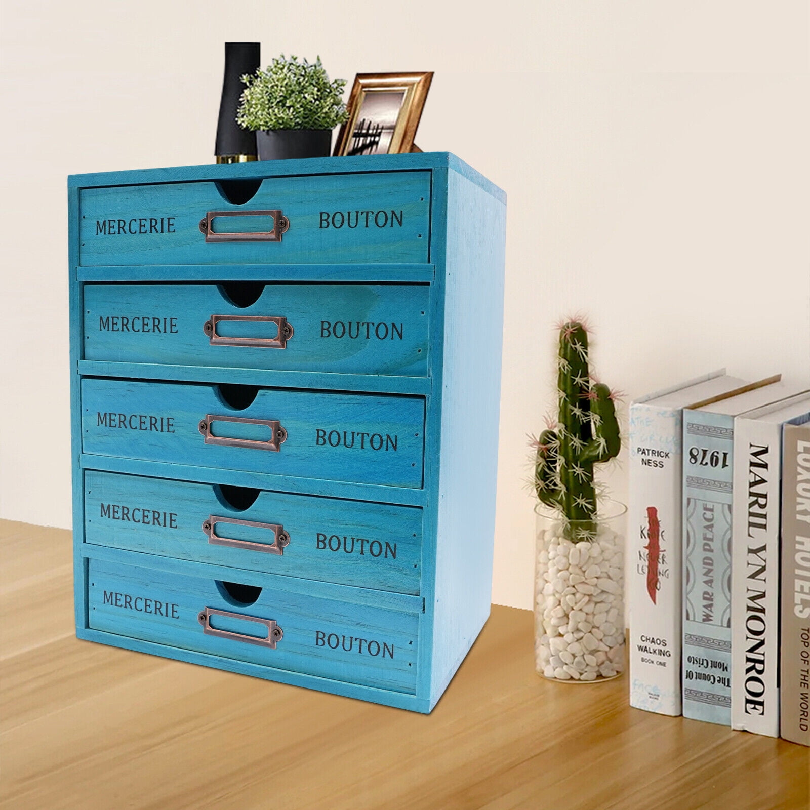 Desk Organizer Box, 5-Tier File Drawer Organizer 5 Drawers Blue Vintage ...