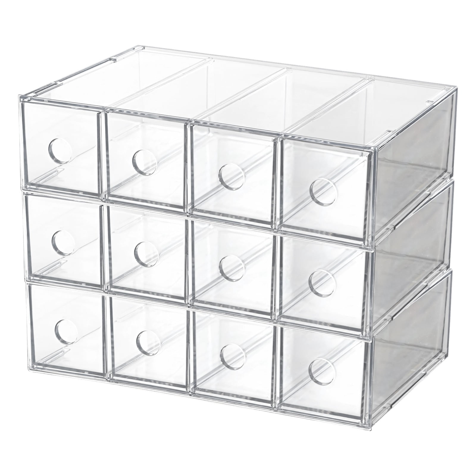 Desk Organizer with Clear Drawers, 12-Compartment 3-Tier Transparent ...