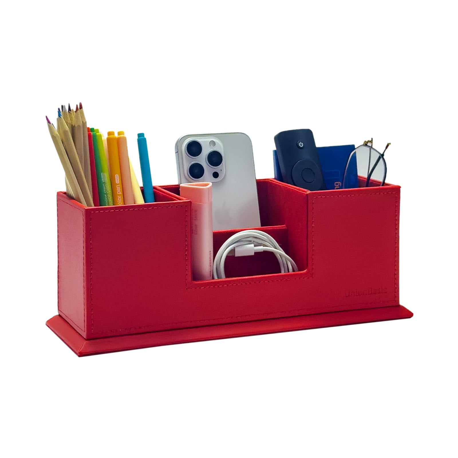 Desk Organizer, Desktop Caddy Leather Multi-compartment Pen Holder ...