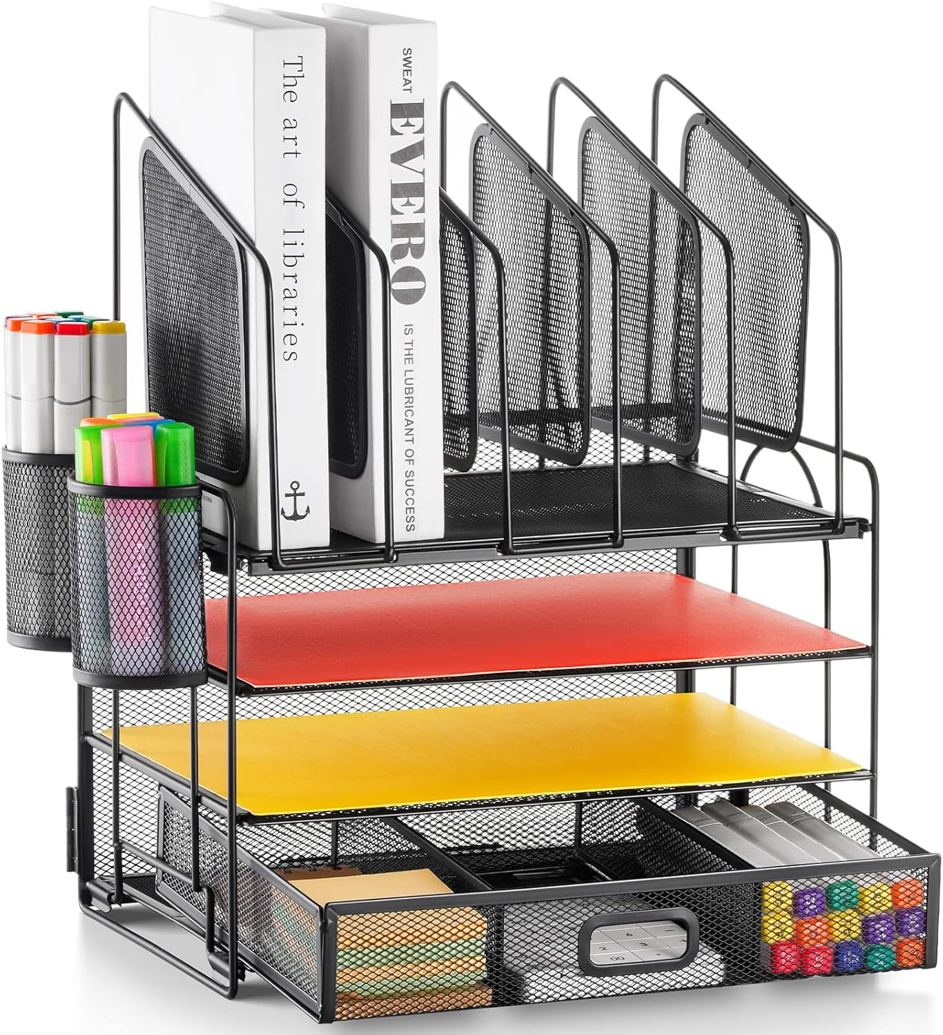 Desk Organizer with Drawers, 4-Layer Grid File Organizer with 5 ...