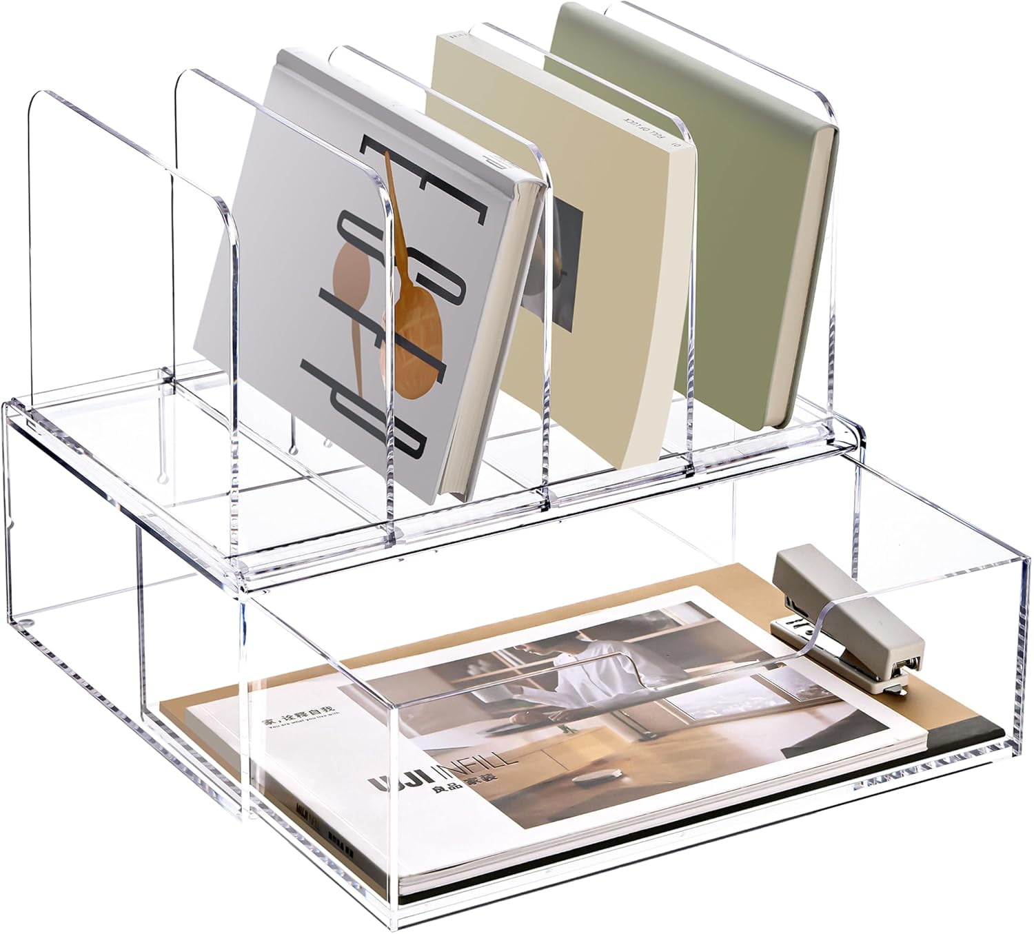 Desk Organizer with Drawers, Acrylic File Organizer with 4 Vertical ...