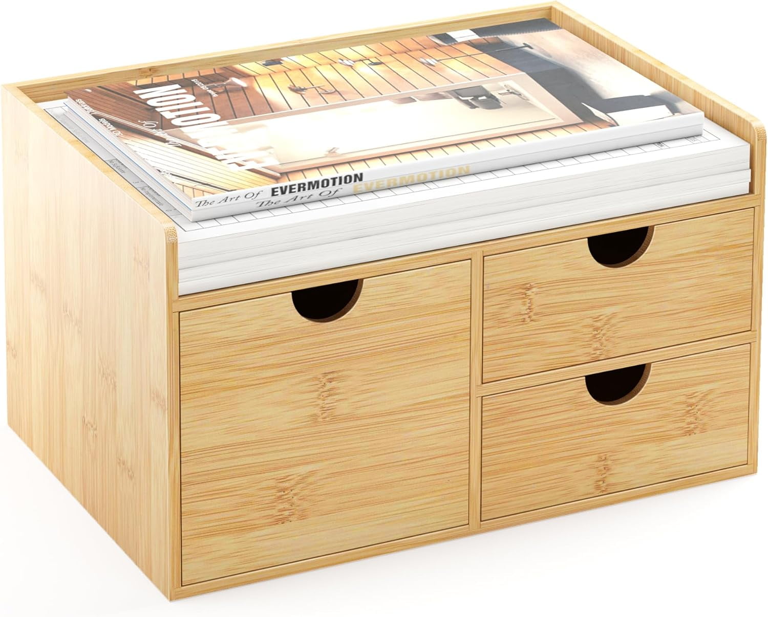 Desk Organizer with Drawers - White-Black Bamboo Desktop Organizer ...