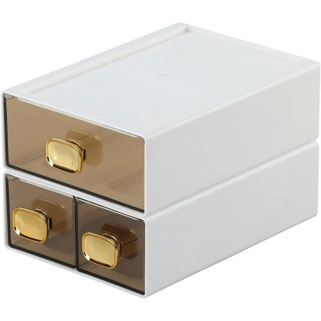 Desk Organizer with Drawers, White Plastic Desk Storage Box, Desktop ...