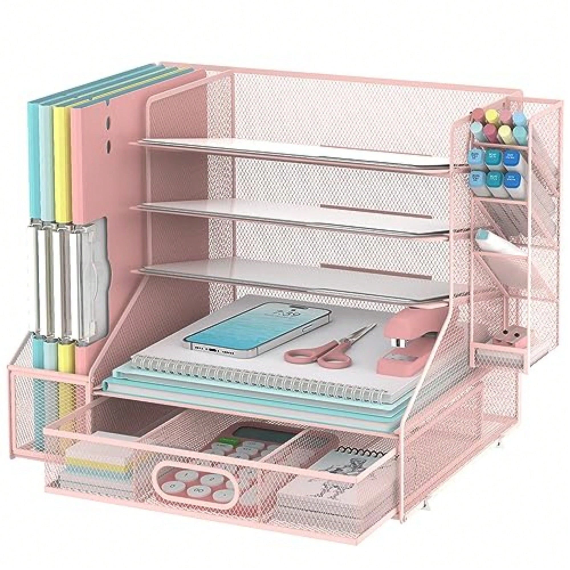 Desk Organizer With File Holder, 5-Tier Mesh Paper Letter Tray ...