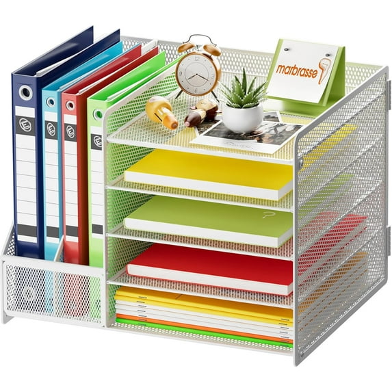 Desk Organizer with File Holder, 5-Tier Paper Letter Tray, Mesh Desk ...