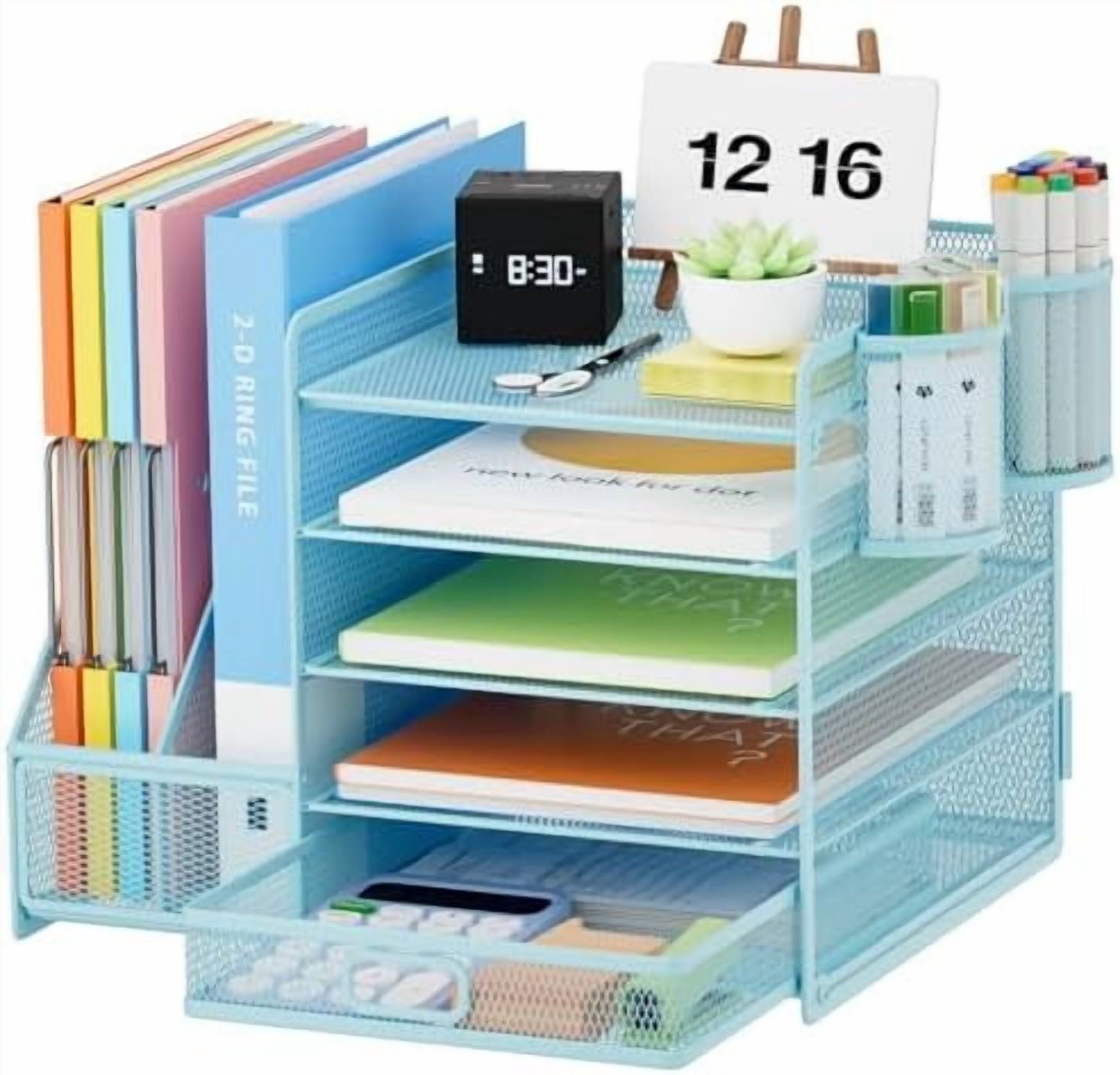 Desk Organizer with File Holder, 5-Tier Paper Letter Tray Organizer ...