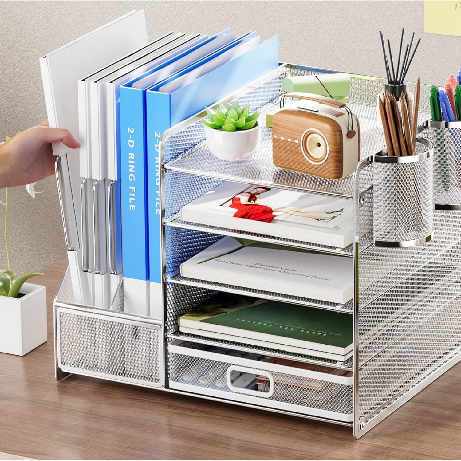 Desk Organizer with File Holder, 5-Tier Paper Letter Tray Organizer ...