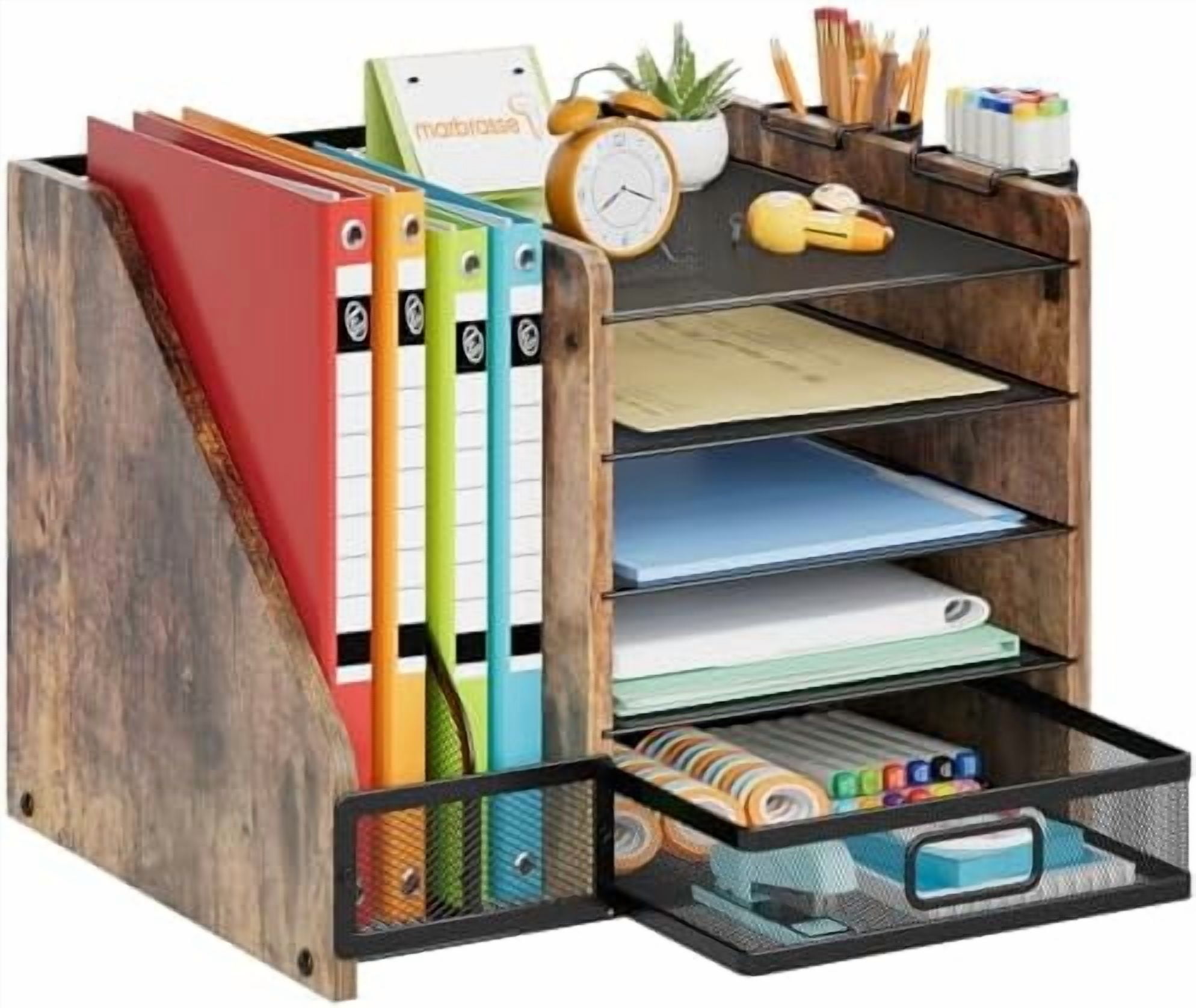 Desk Organizer with File Holder, 5-Tier Paper Letter Tray Organizer ...