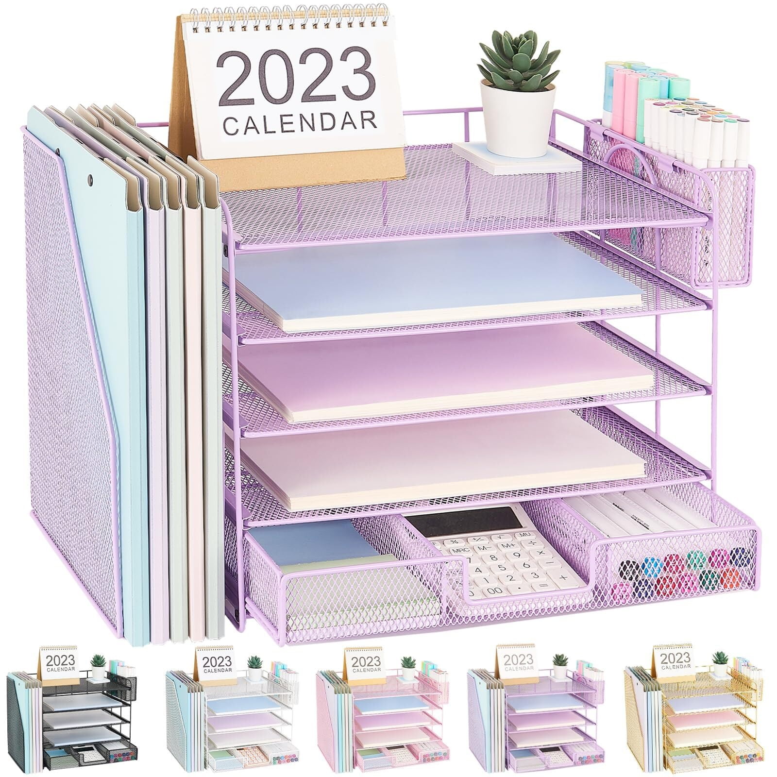 Desk Organizer with File Holder, 5-tier Paper Letter Tray File ...
