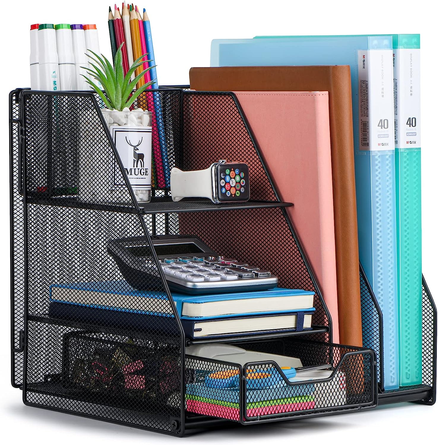 Desk Organizer, File Organizer for with 2-Tier Paper Letter Tray ...