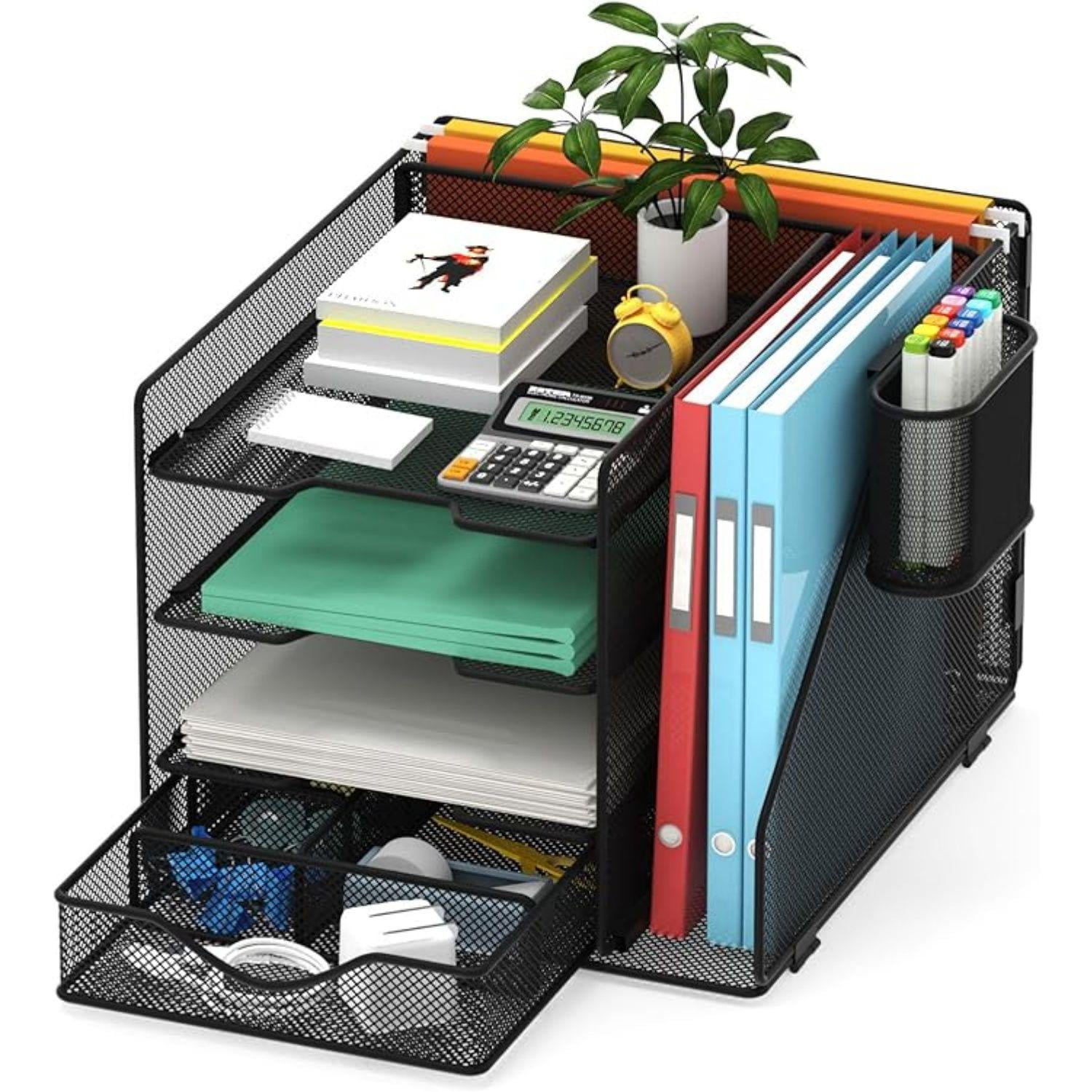 Desk Organizer with Hanging File Holder, Paper Letter Tray Organizer ...