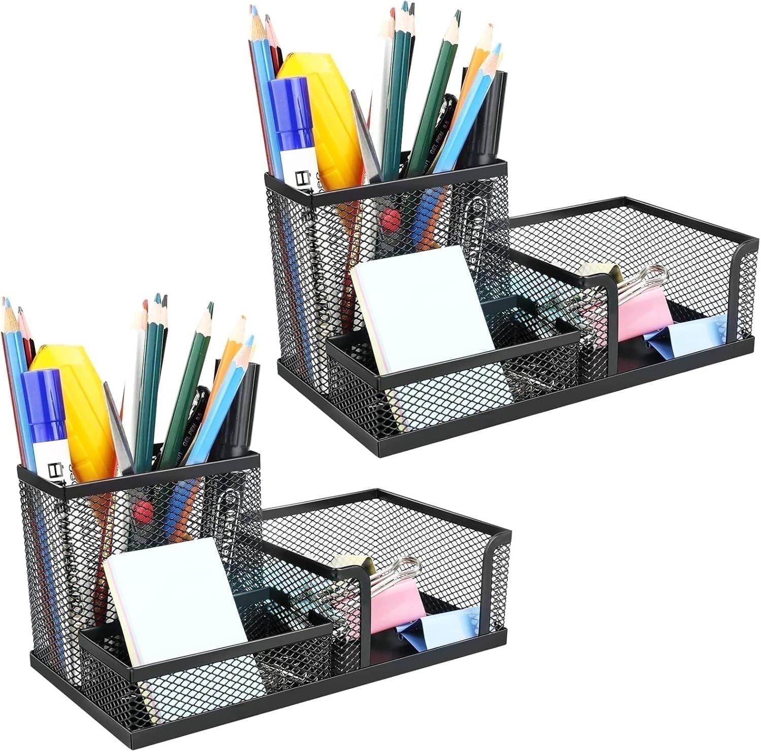 Mesh Desk Organizer, 3 Compartments Metal Pen Holder Storage, Office ...
