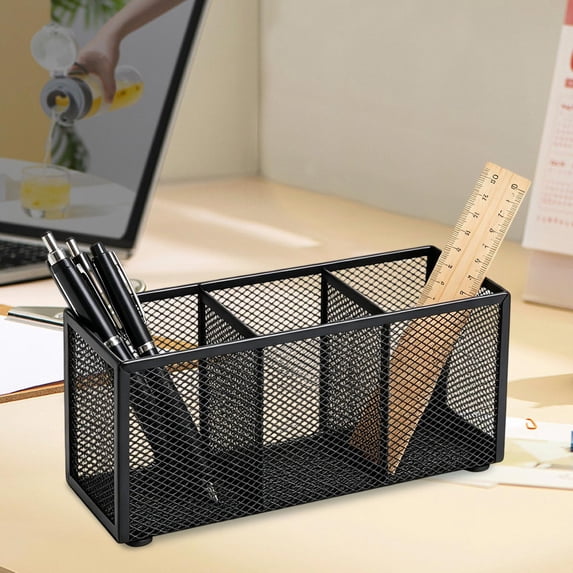 Desk Organizer, Metal Mesh 3 Compartment Pen Storage Caddy for Office ...