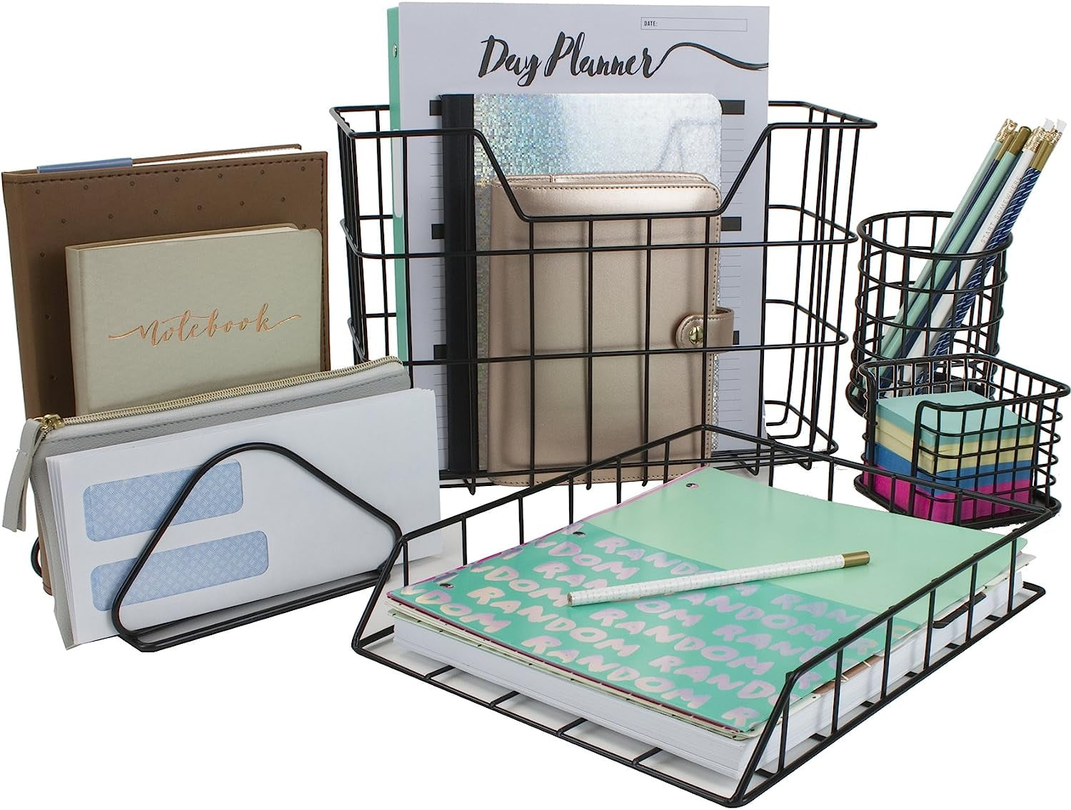 Desk Organizer Set, 5-Piece Desk Accessories Set Includes Pencil Cup ...