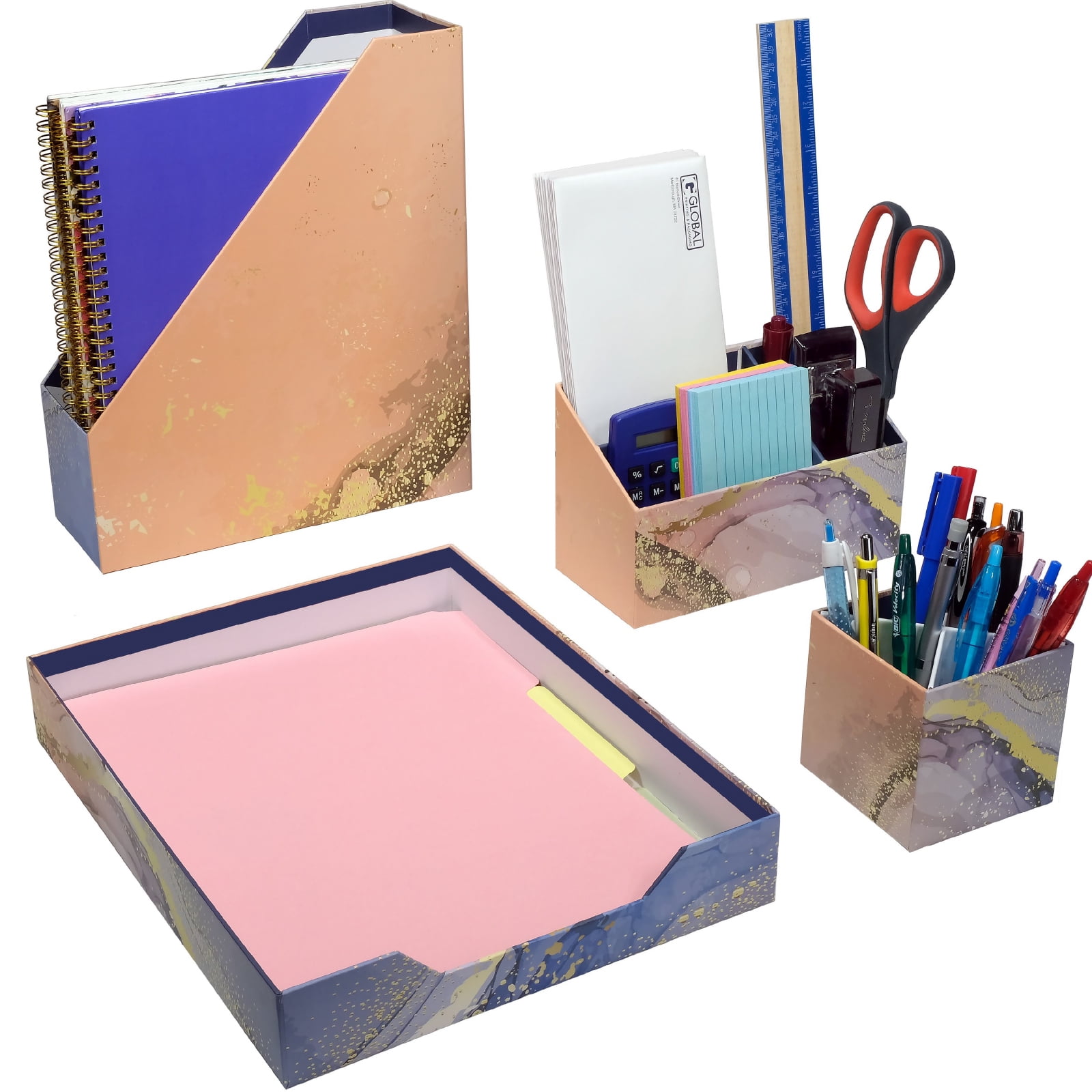 Desk Organizer Set - Floral (Marble) - Walmart.com