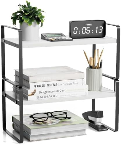 Desk Organizer Shelf，2 Tier Detachable Table Top Bookshelf ...