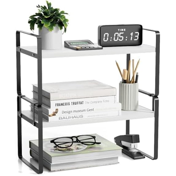Desk Organizer Shelf，2 Tier Detachable Table Top Bookshelf ...