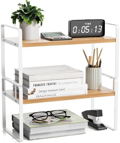 Desk Organizer Shelf，2 Tier Detachable Table Top Bookshelf ...