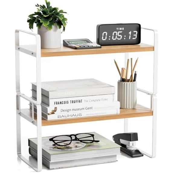 Desk Organizer Shelf，2 Tier Detachable Table Top Bookshelf ...