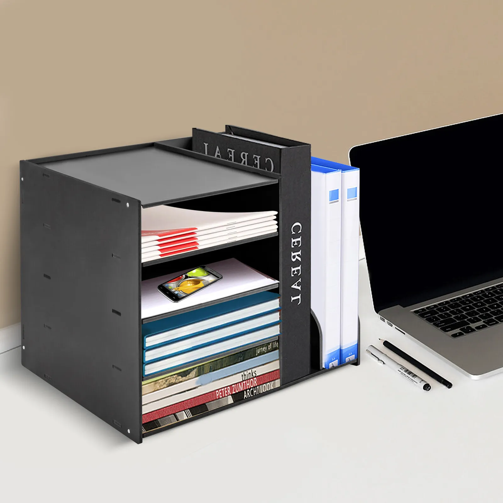 Desk Organizer Stand with Tray PVC Desk Book Vertical Storage Rack ...