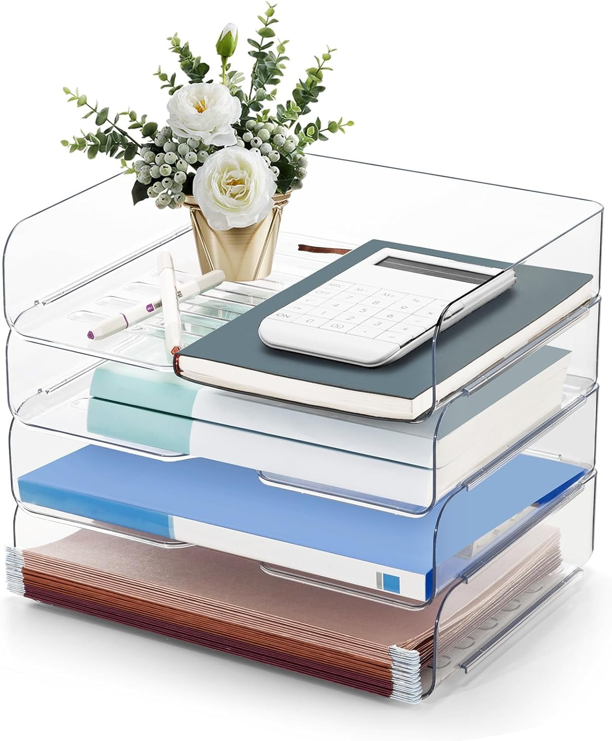 Desk Organizer and Storage,4-Tier Paper Letter Tray Organizers ...