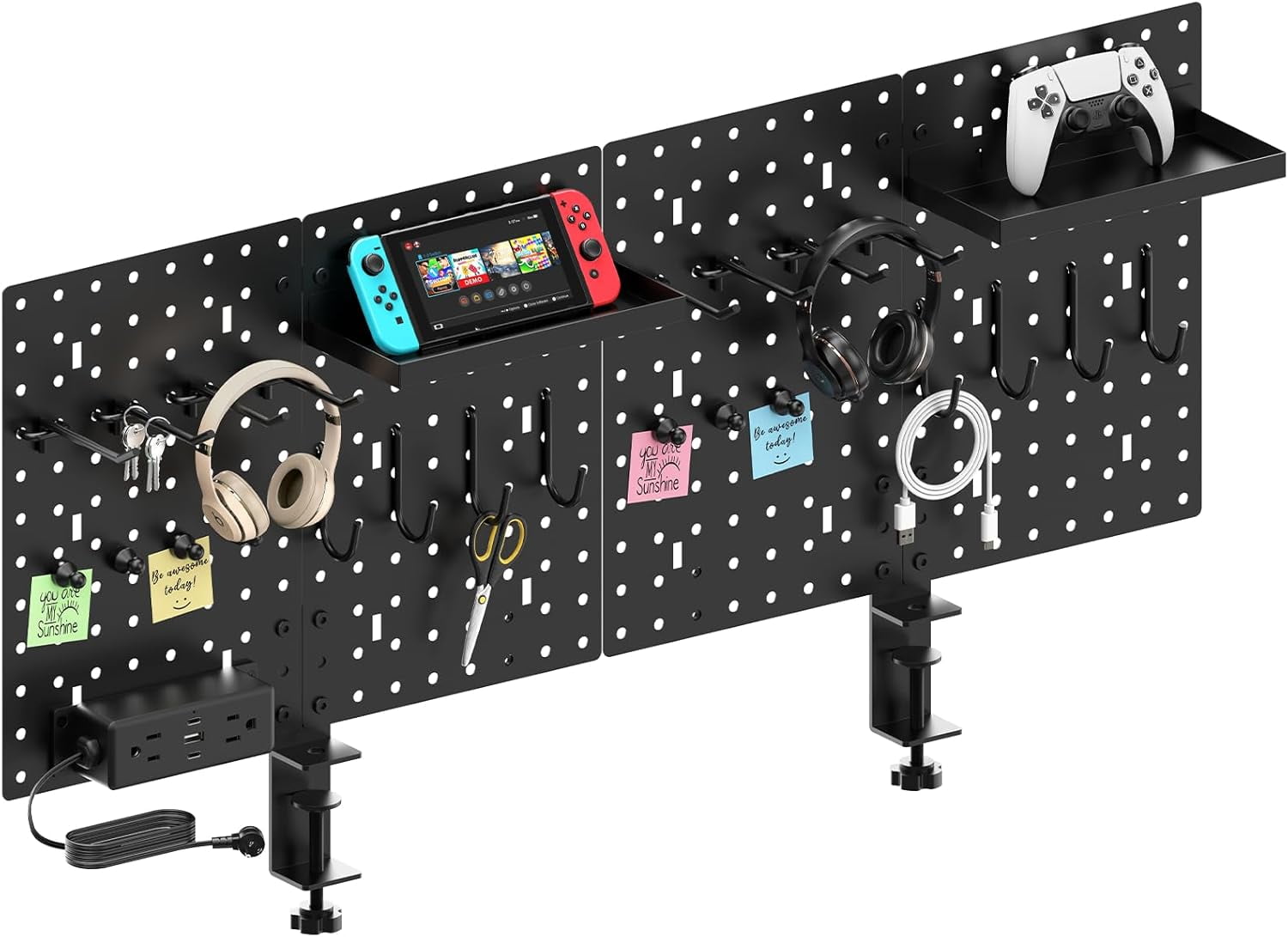 Desk Organizer and Storage Pegboard with Charging Station, Gaming ...