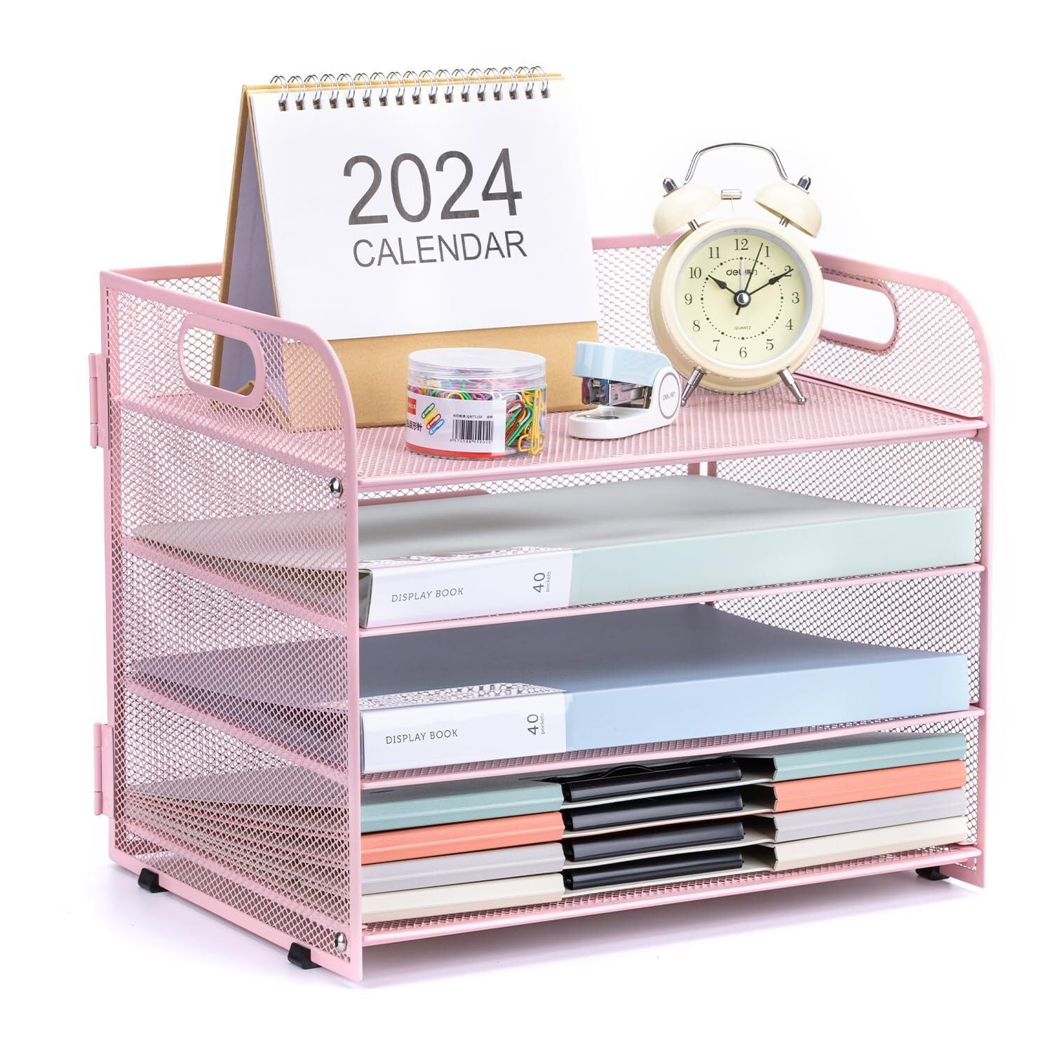 Desk Organizer Tray, 4-Tier Letter Tray Paper Organizer with Handle ...