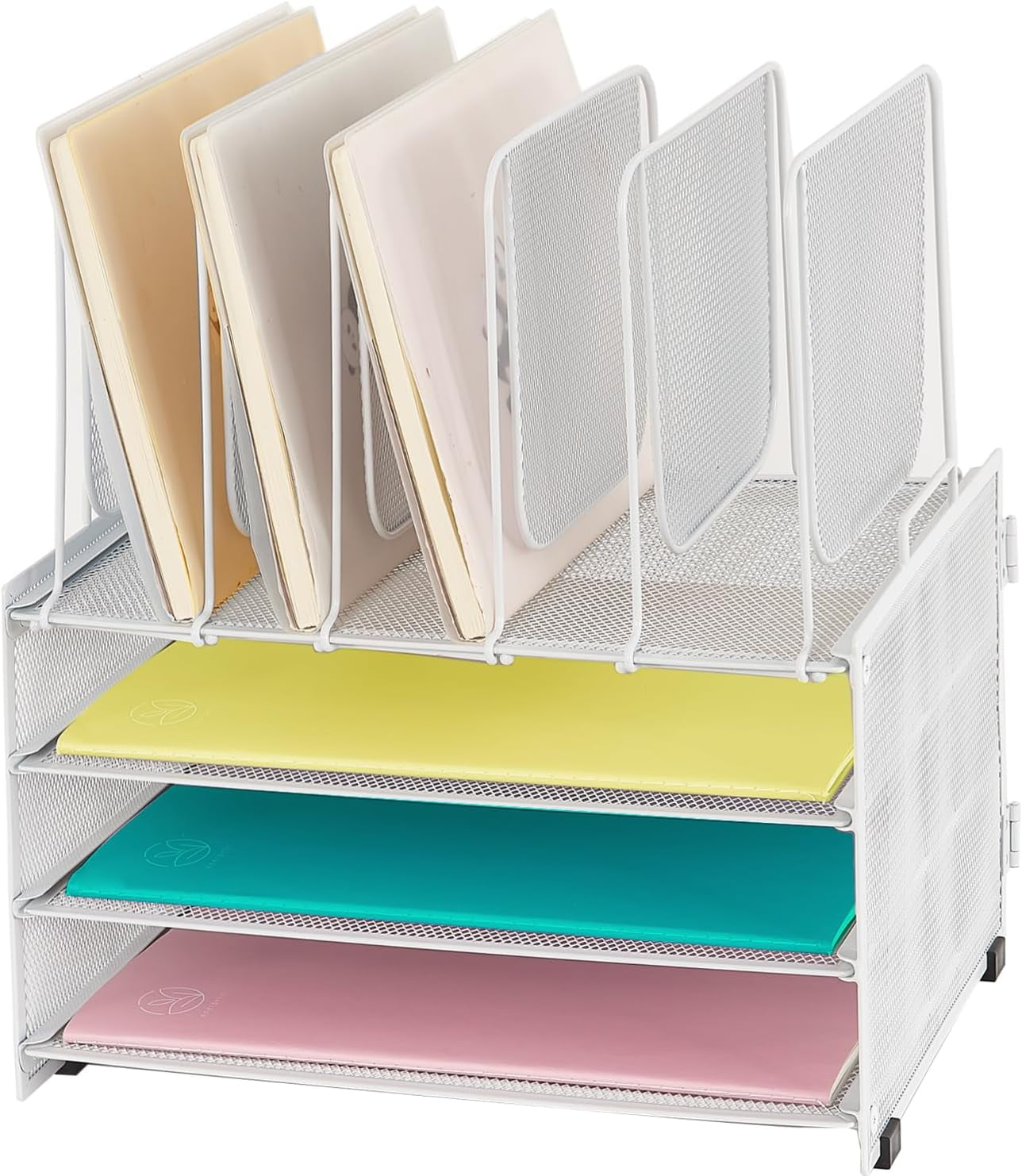 Desk Organizer with 5 Vertical File Holders, 3-Tier Paper Organizer and ...