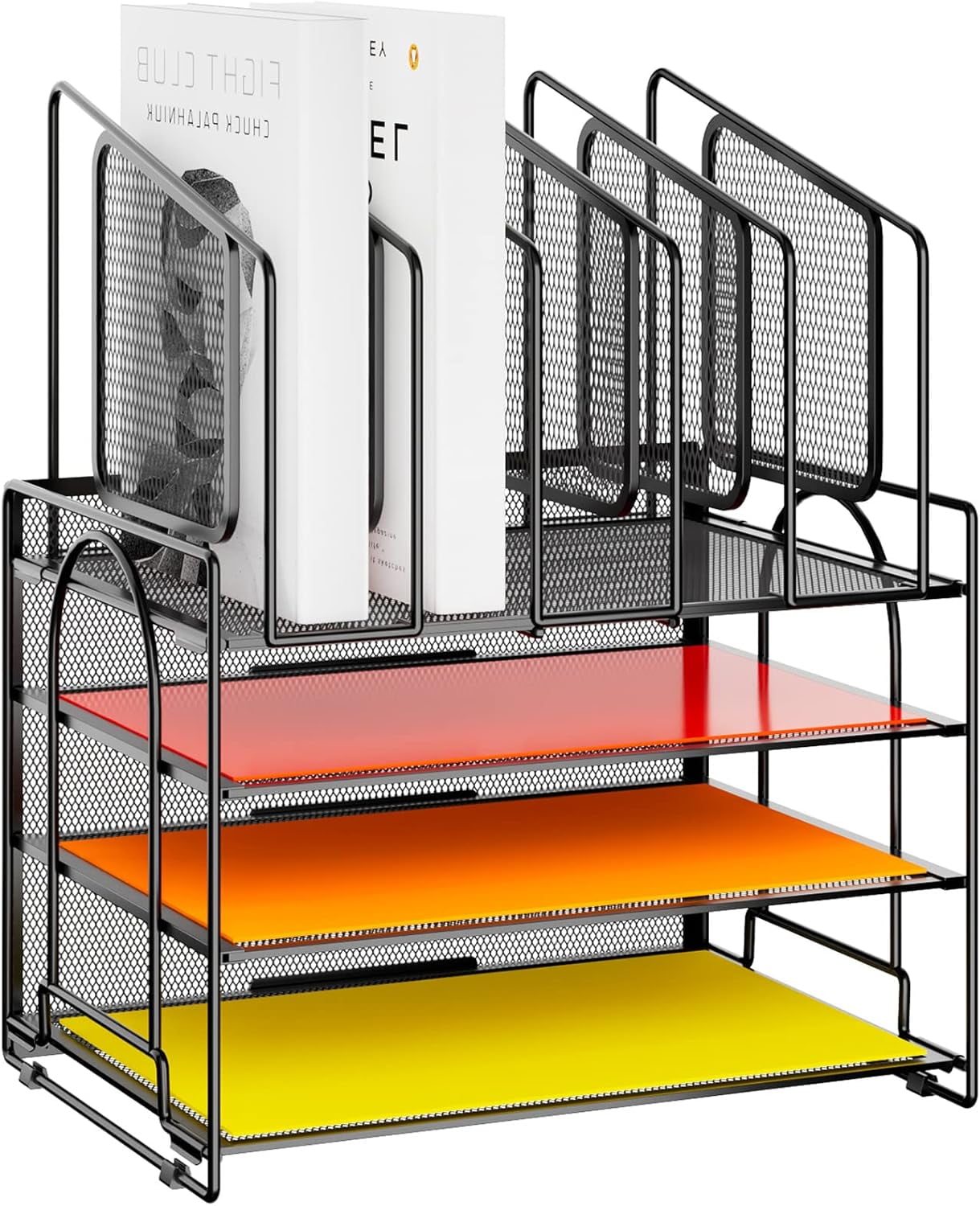 Desk Organizer with Drawer, 4-Tier Mesh Desk File Organizer with 5 ...