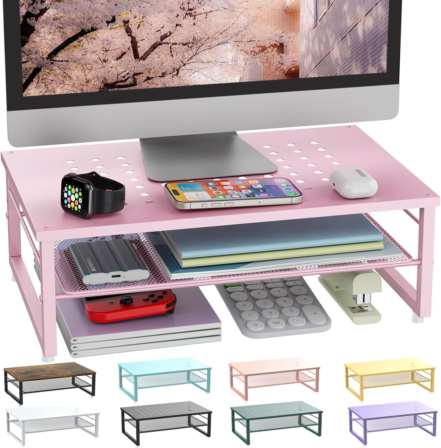 Desk Organizers and Accessories, 2-Tier Metal Monitor Stand Riser, Desk ...