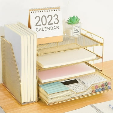 Marbrasse Desk Organizer and Accessories，4-Tier Paper Letter Tray ...