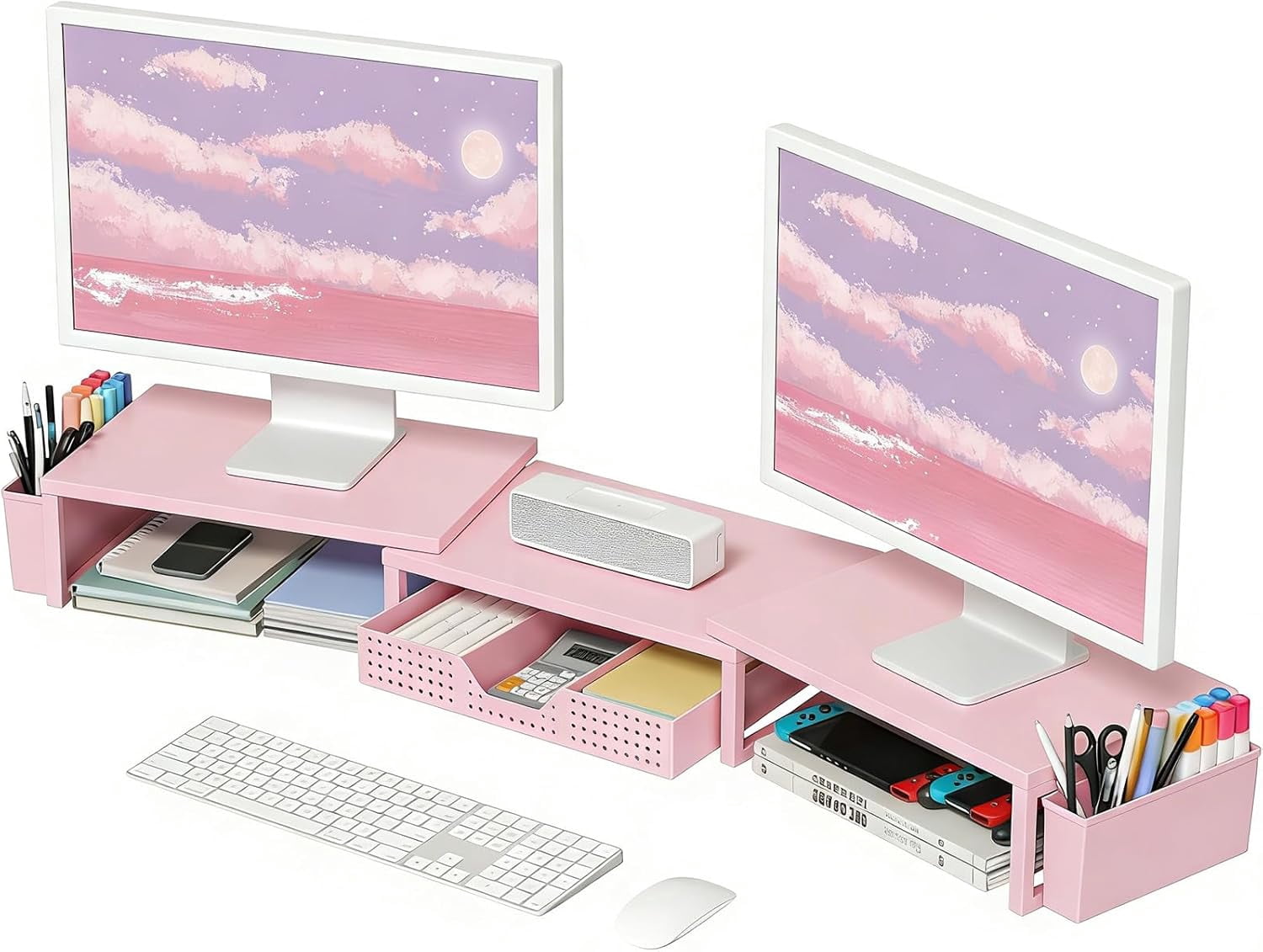 Desk Organizers and Accessories, Dual Monitor Stand Riser with Drawer ...