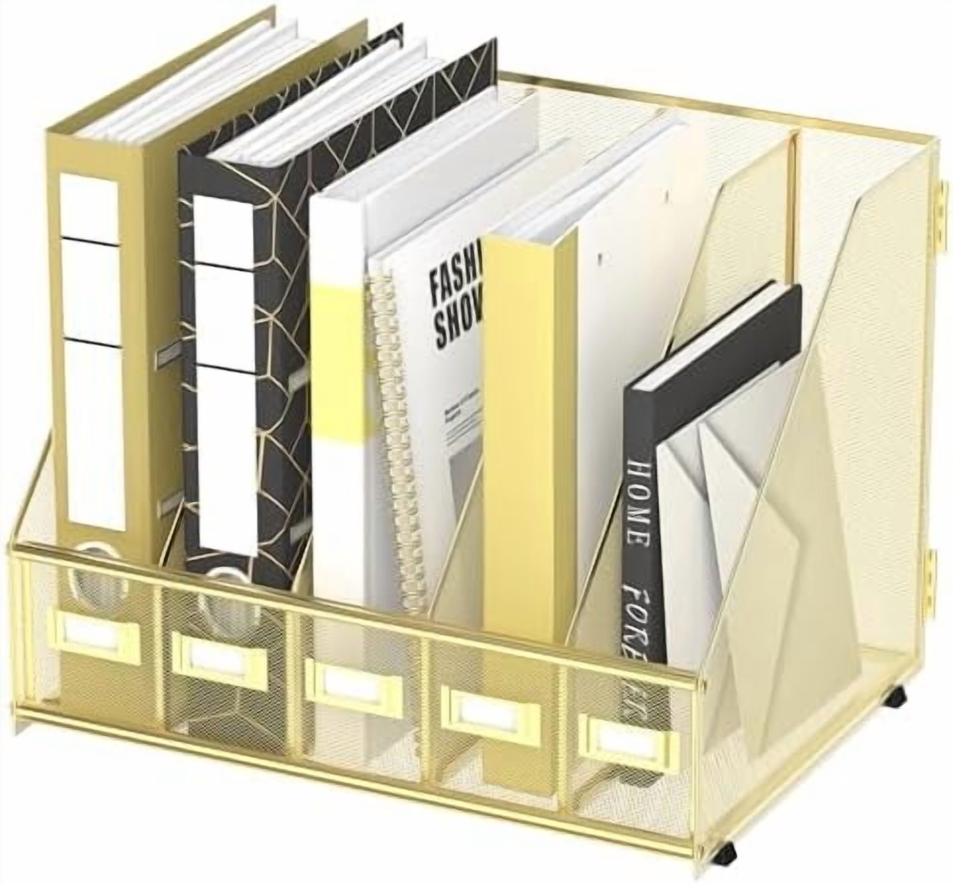 Desk Organizers Metal Magazine File Holder with 5 Vertical Compartments ...