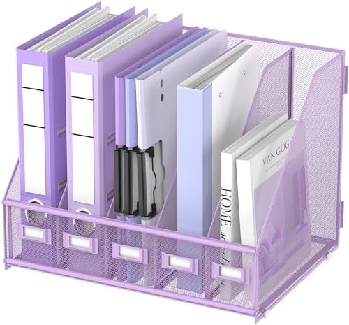 Desk Organizers Metal Magazine File Holder with 5 Vertical Compartments ...
