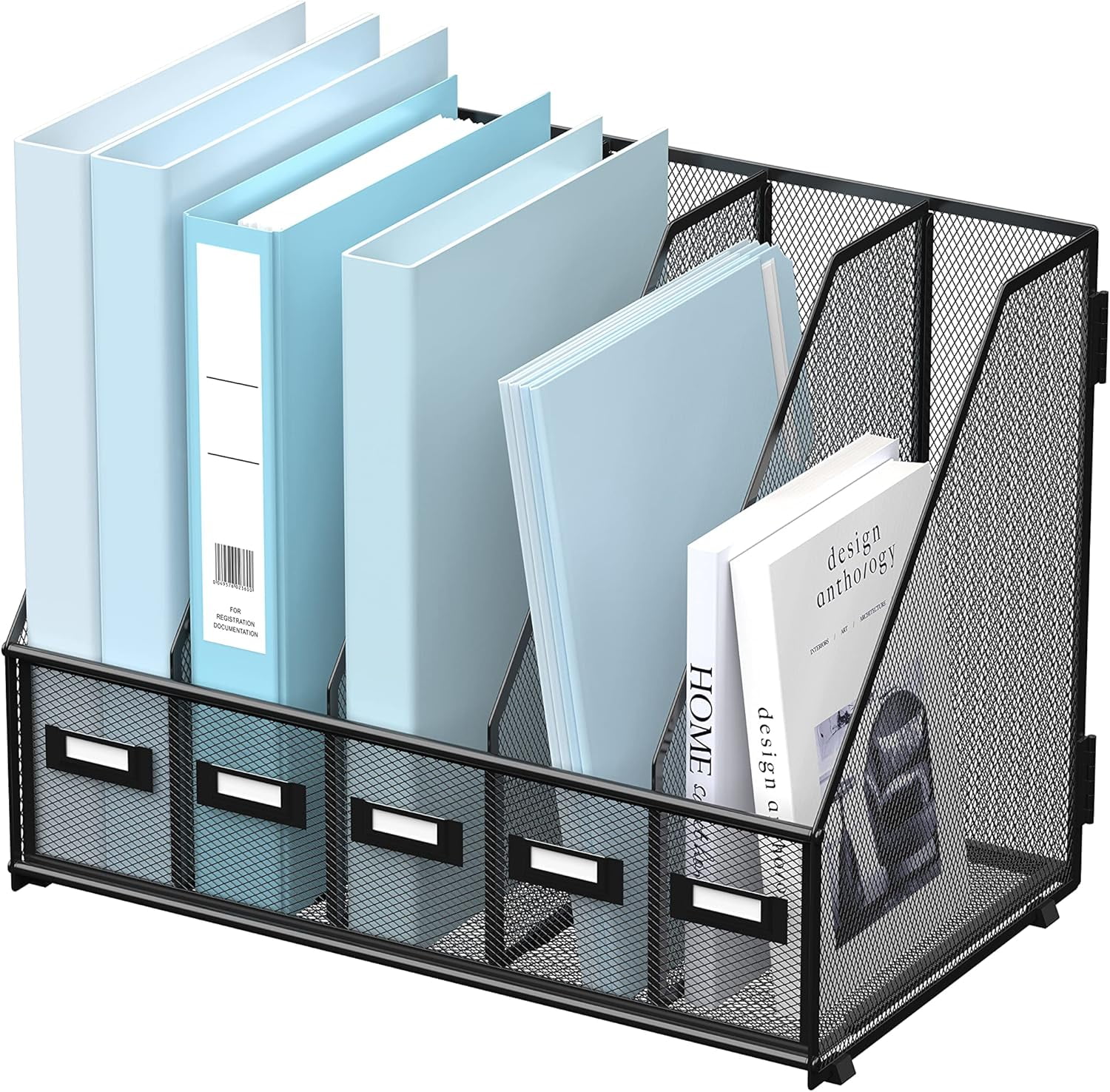 Desk Organizers Metal Magazine File Holder with 5 Vertical Compartments ...