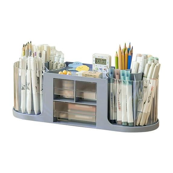 Desk Organizers Rotating Pen Holder with Drawers, Home Stationery ...