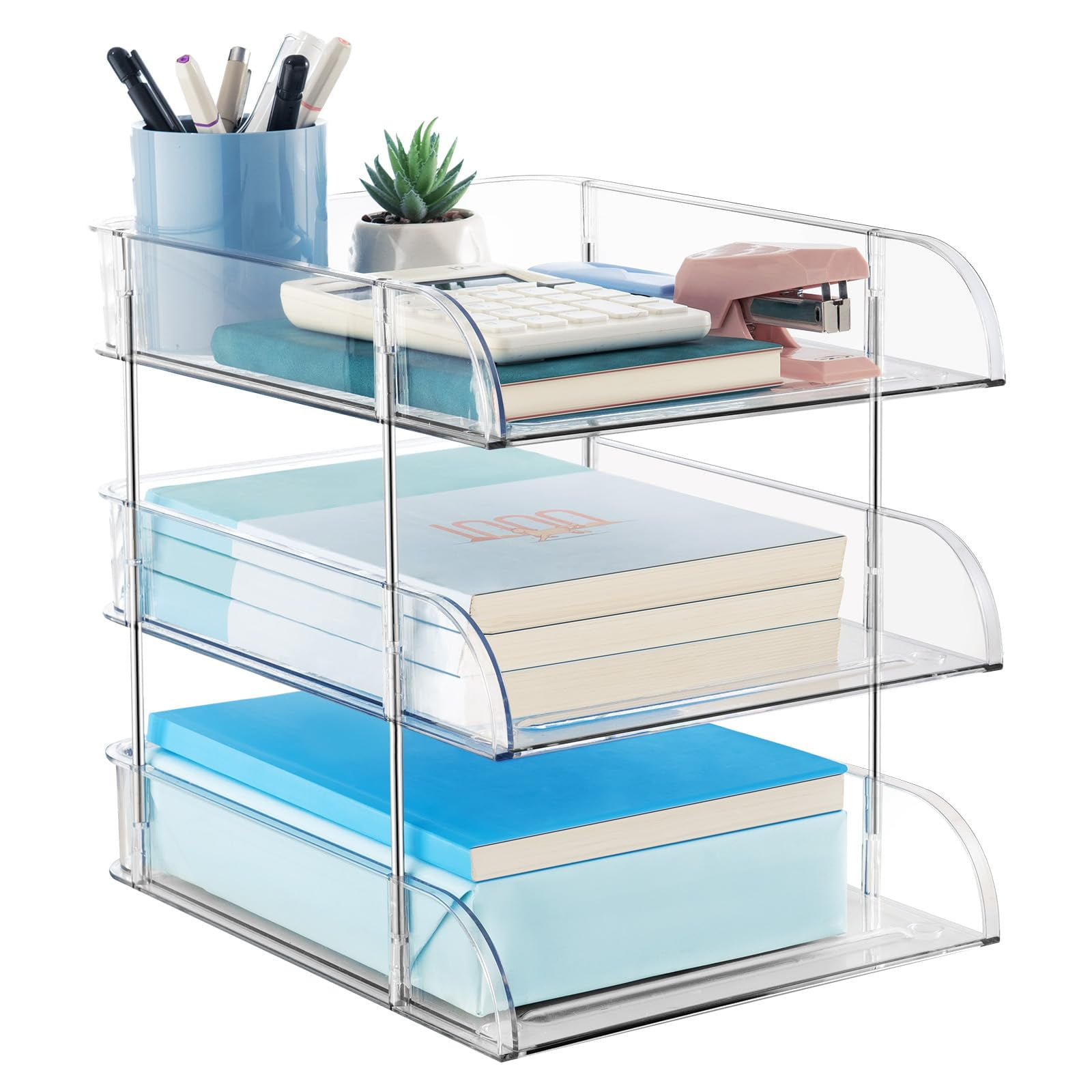 Desk Organizers and Storage, 3 Tier Clear Heightened Desk Organizer ...