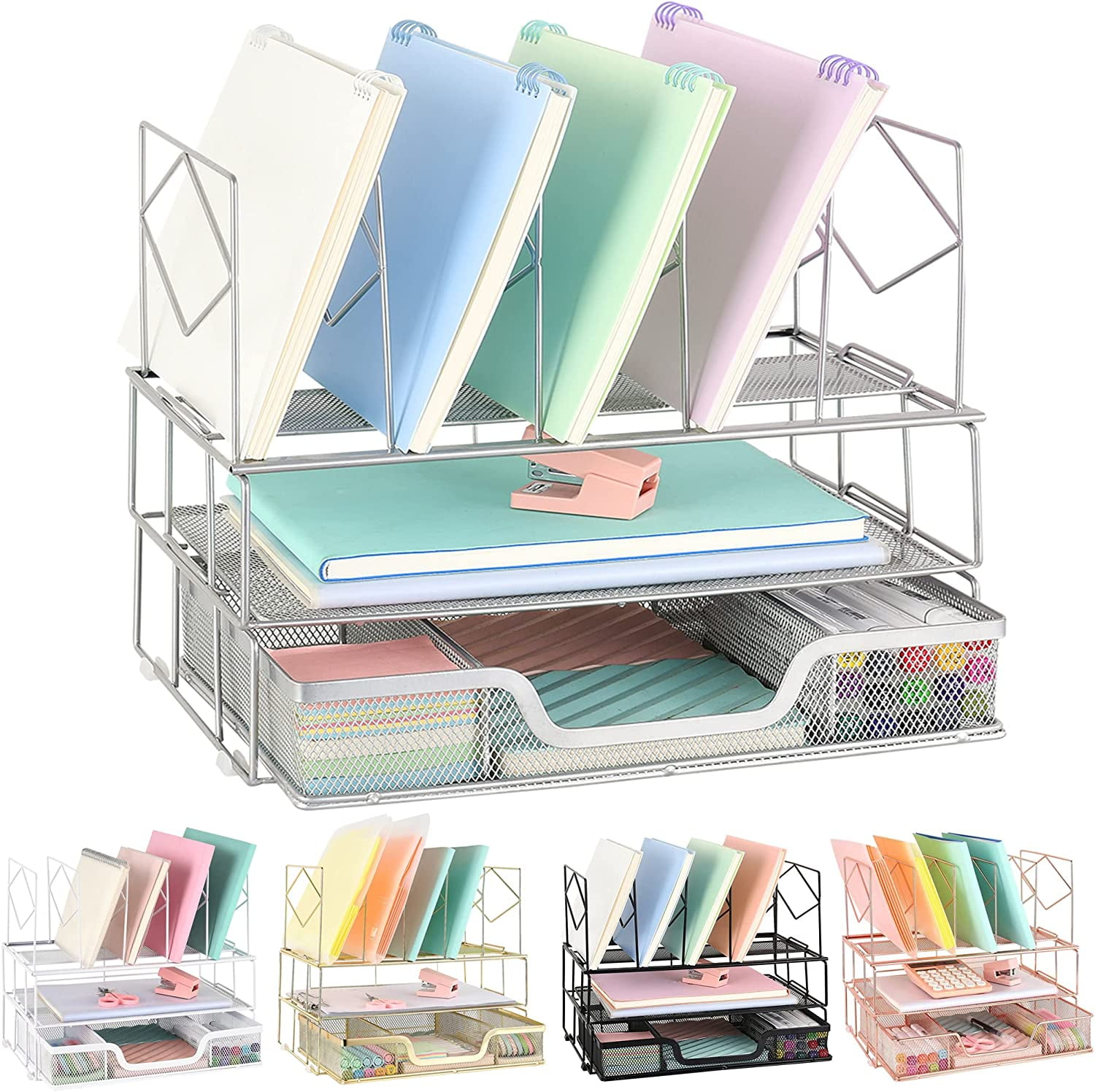 Desk Organizers and Storage - Double Tray and 5 Upright Sections, Desk ...