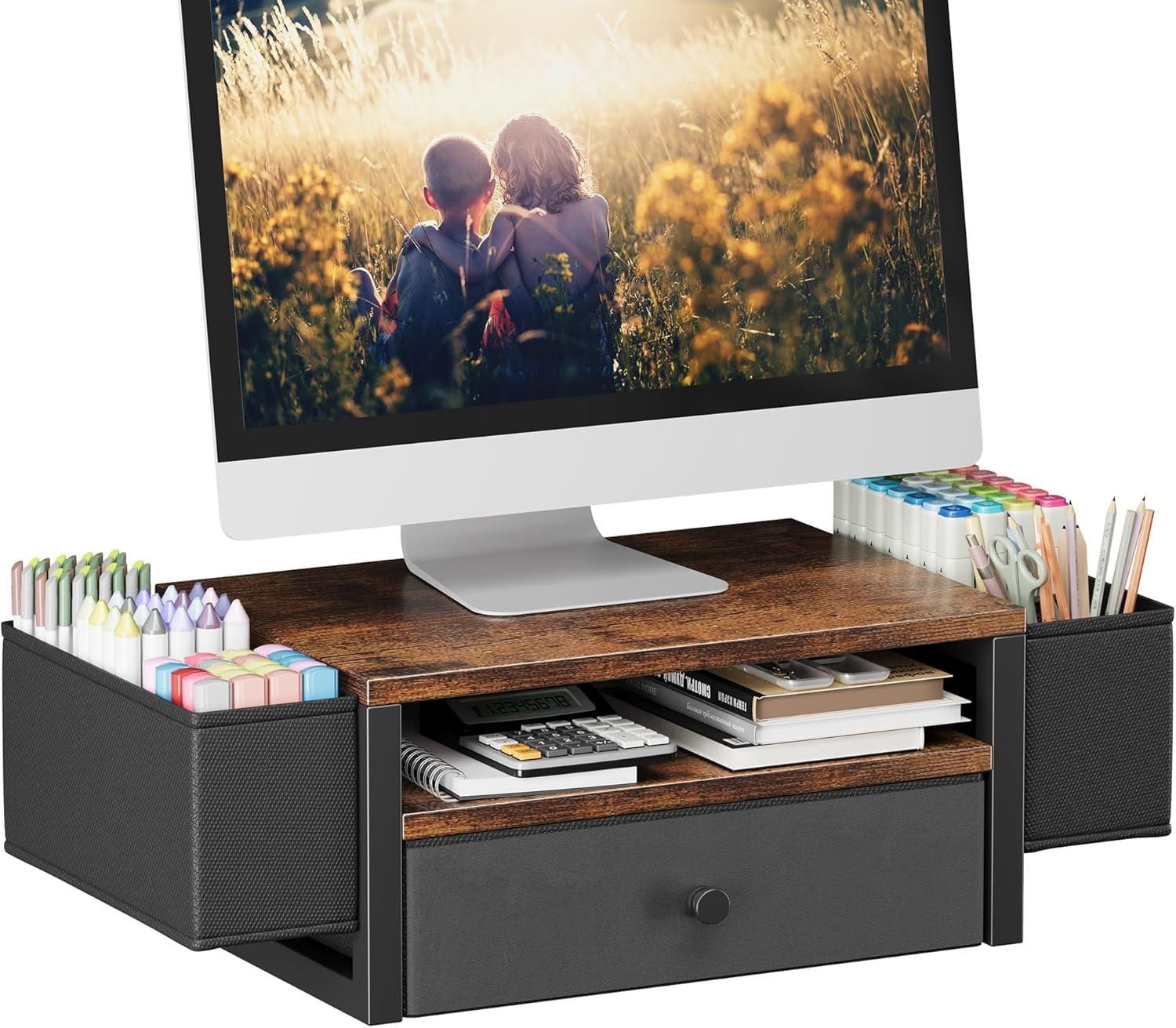 Desk Organizers and Accessories, 3-Tier Monitor Stand Riser with Fabric ...