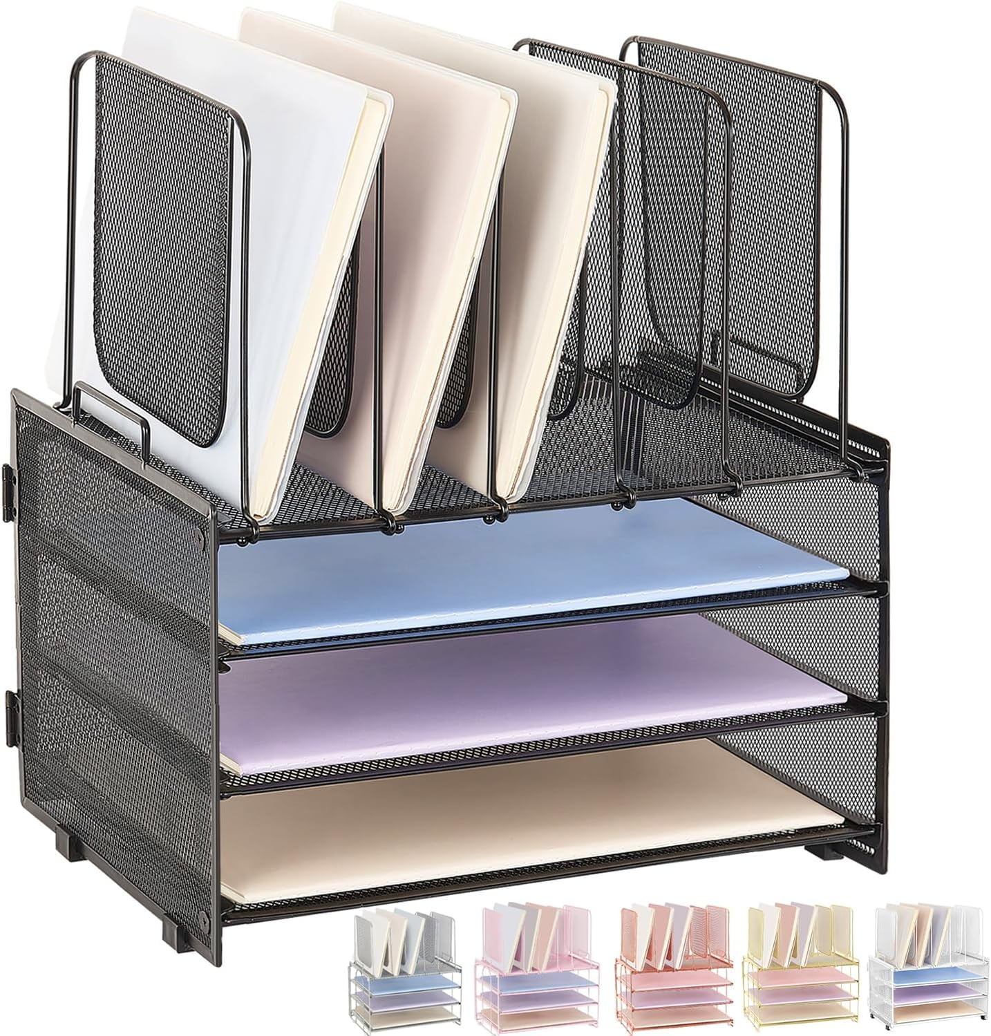 Desk Organizers and Accessories, 3-Tier Paper Organizer with 5 Vertical ...