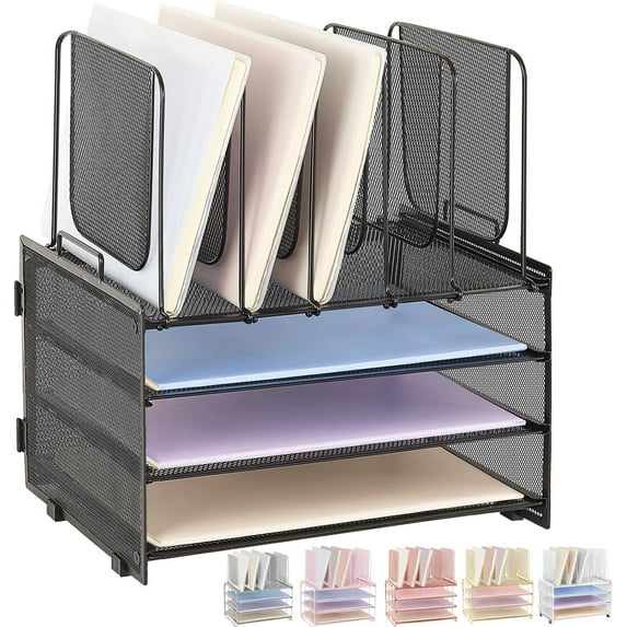 Desk Organizers and Accessories, 3-Tier Paper Organizer with 5 Vertical ...