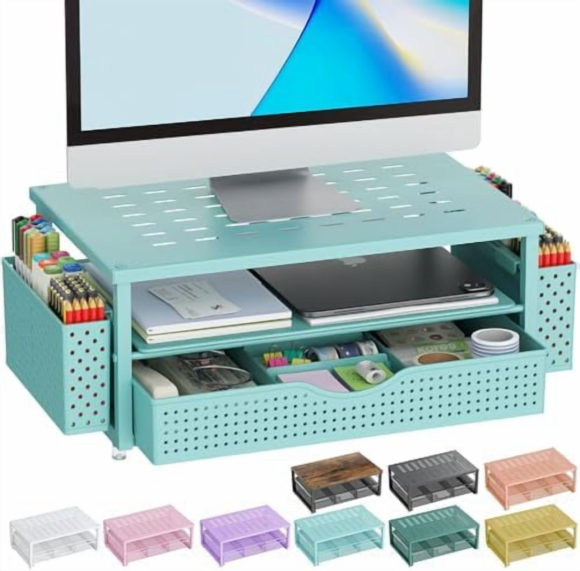 Desk Organizers and Accessories, Monitor Stand with Drawer and 2 Pen ...