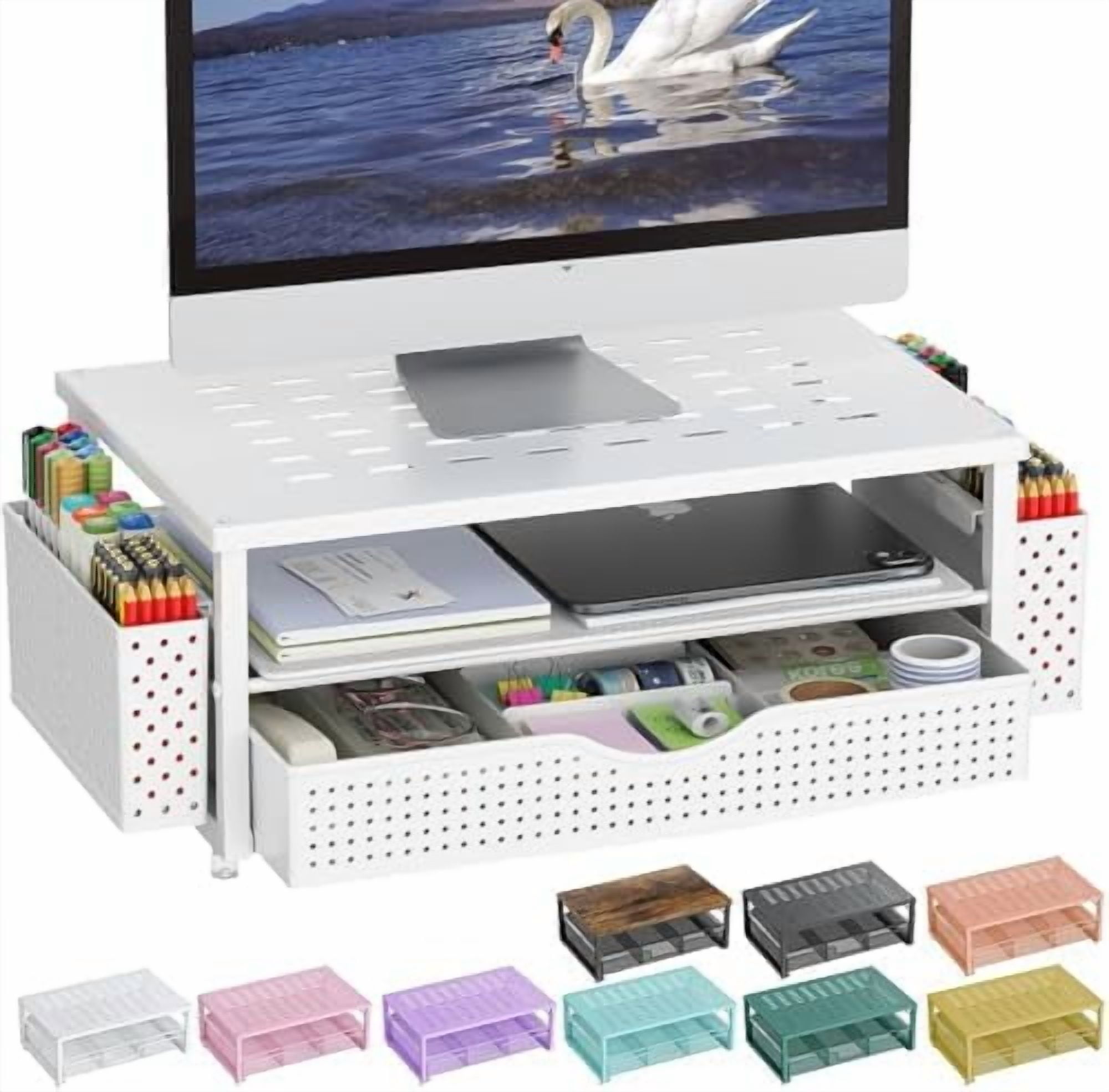 Desk Organizers and Accessories, Monitor Stand with Drawer and 2 Pen ...