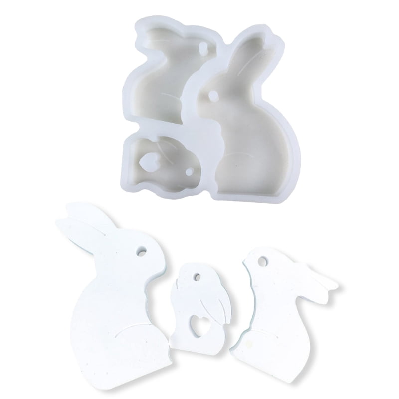 Desk Ornament Mould Flexible Silicone Mold for 3 Rabbit Family Figurine ...