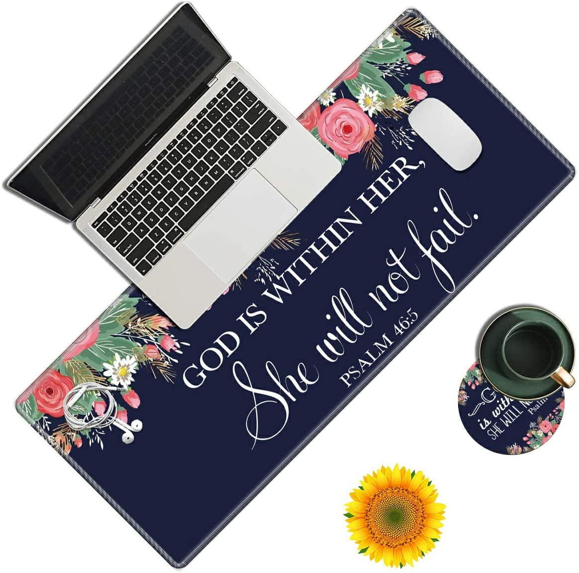 Desk Pad, Bible Verse God is Within her Laptop Desk Mat,Long Large ...